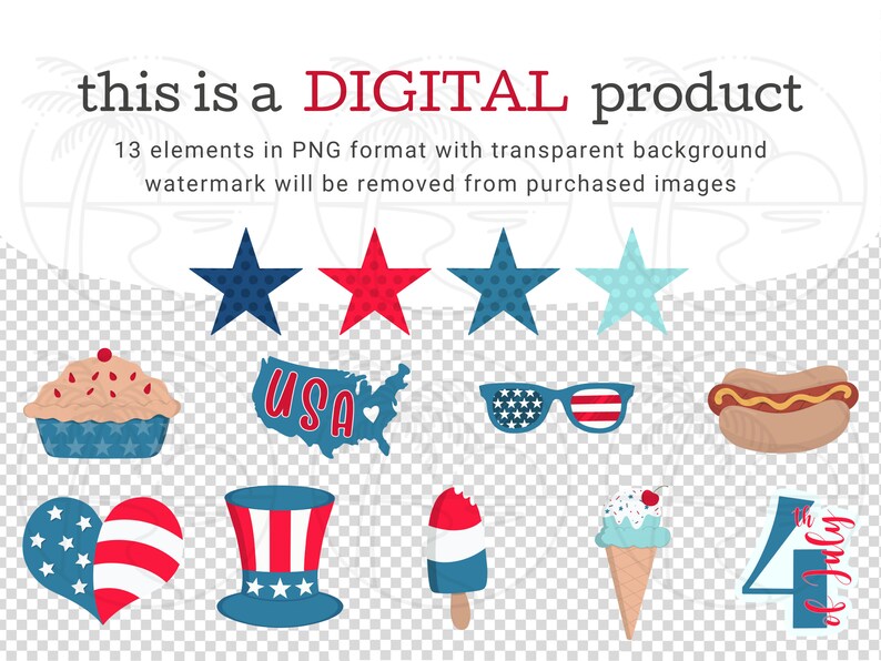4th of July Clipart - Patriotic America, Instant Download, PNG, Planner ...