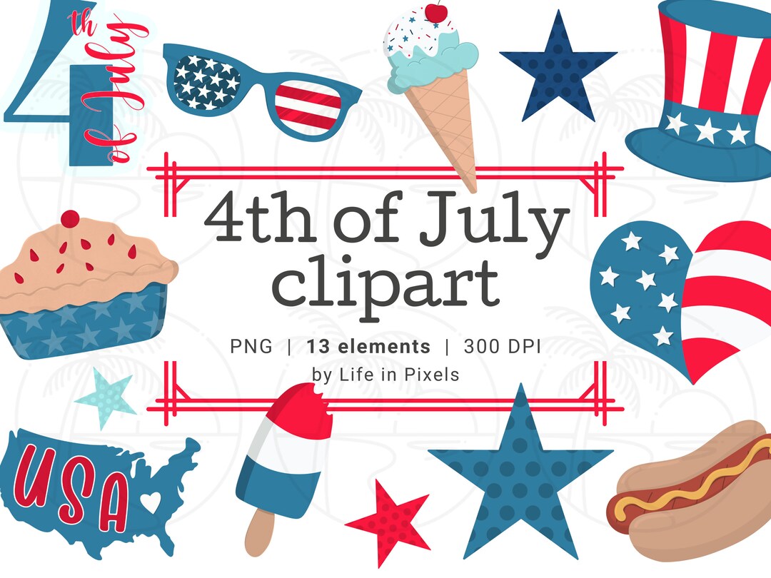 4th of July Clipart - Patriotic America, Instant Download, PNG, Planner ...