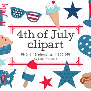 4th of July Clipart - Patriotic America, Instant Download, PNG, Planner ...