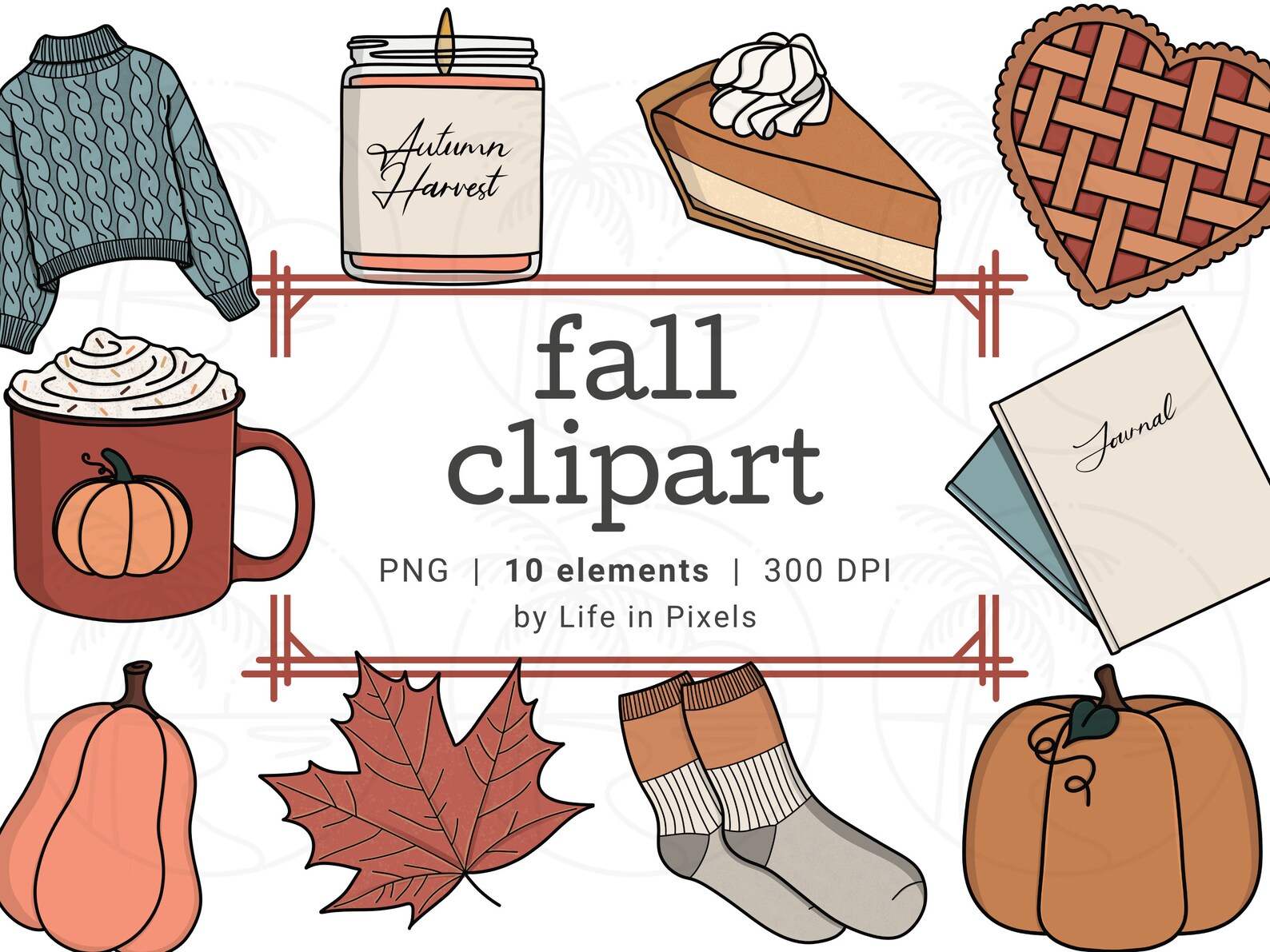 10 Fall Clipart - PNG Set, Instant Download, Digital Clipart Set ...