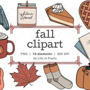 10 Fall Clipart - PNG Set, Instant Download, Digital Clipart Set ...