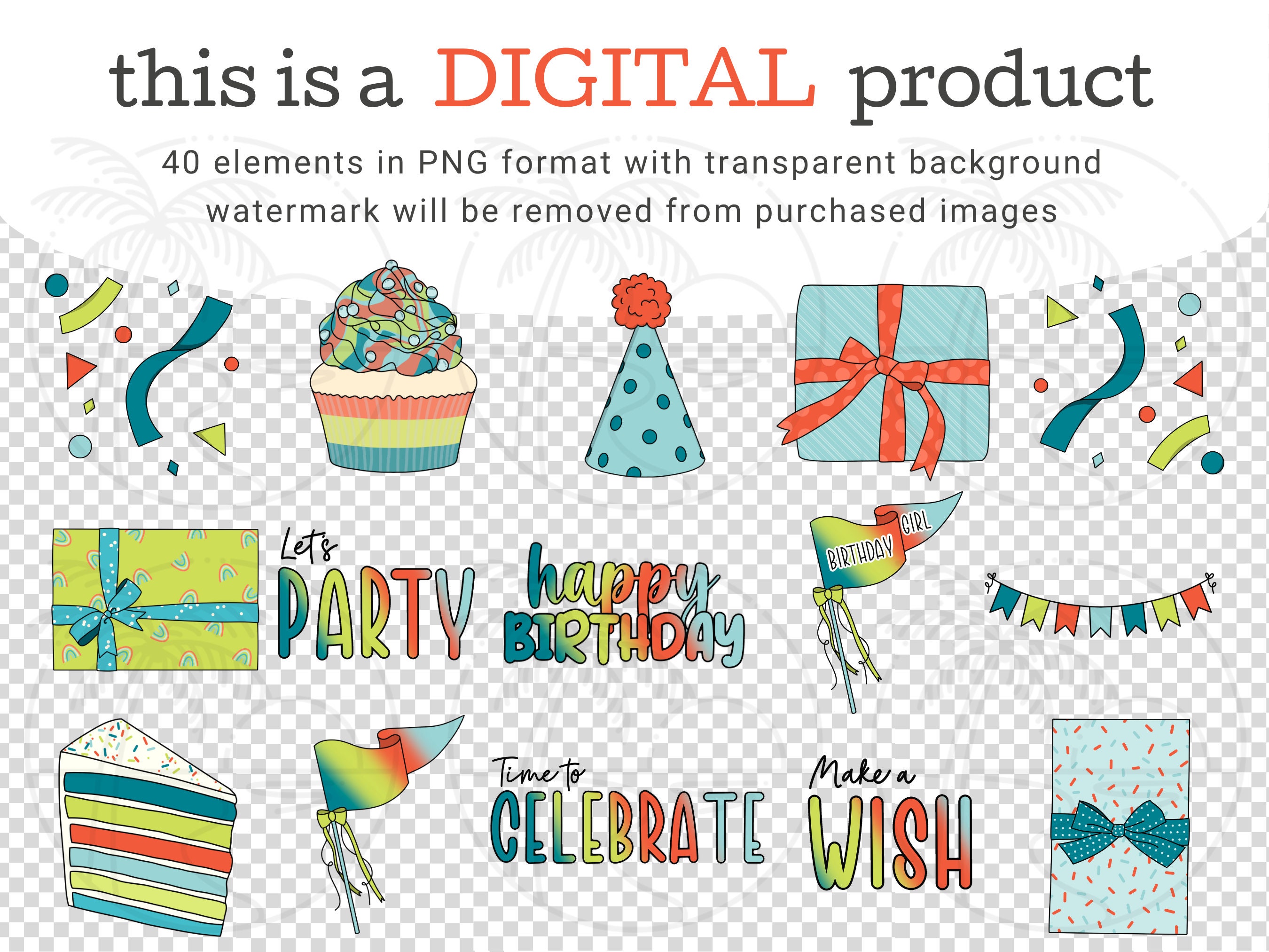 Colorful Birthday Clipart - Happy Birthday, Instant Download, PNG ...