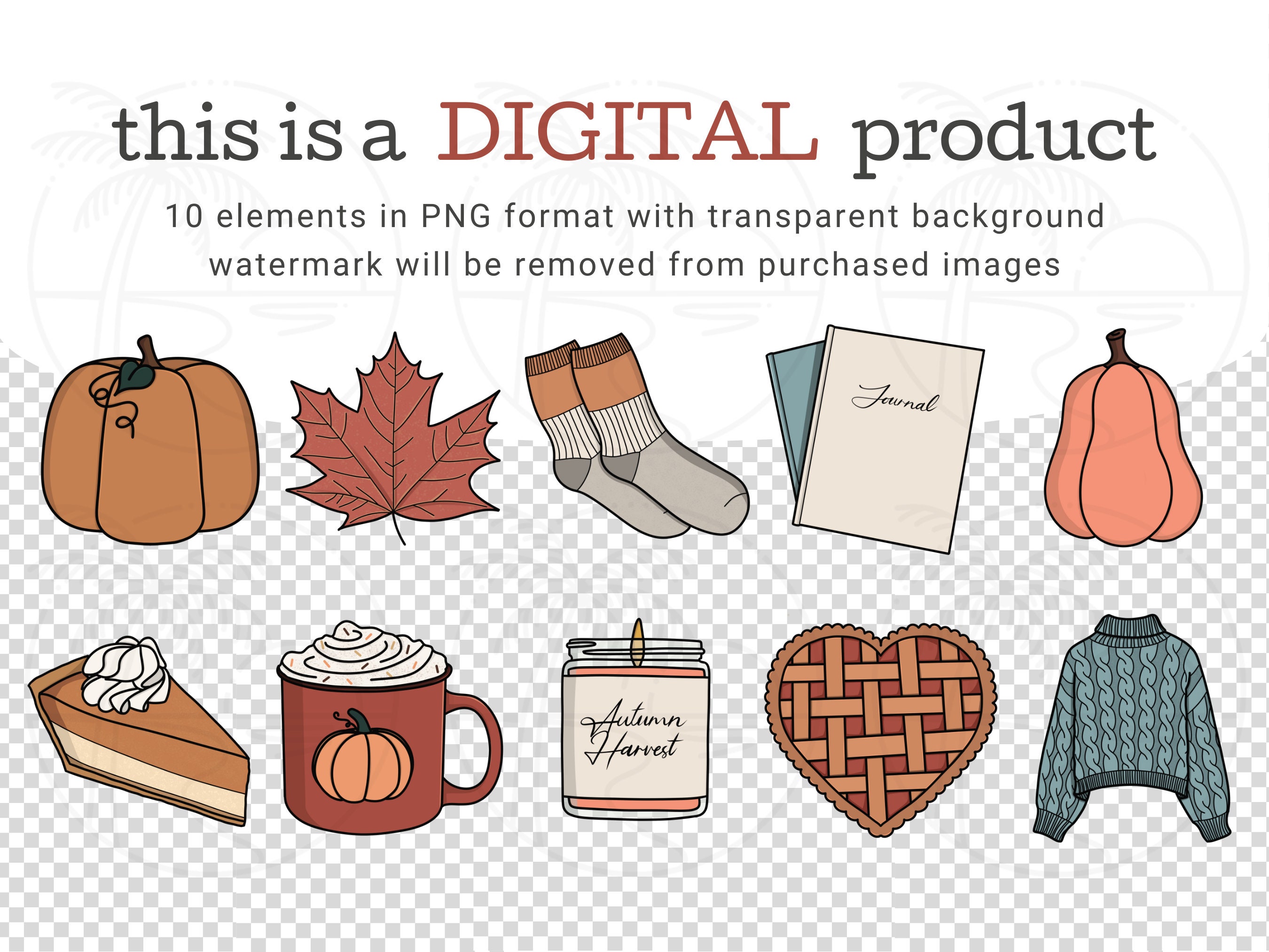 10 Fall Clipart - PNG Set, Instant Download, Digital Clipart Set ...