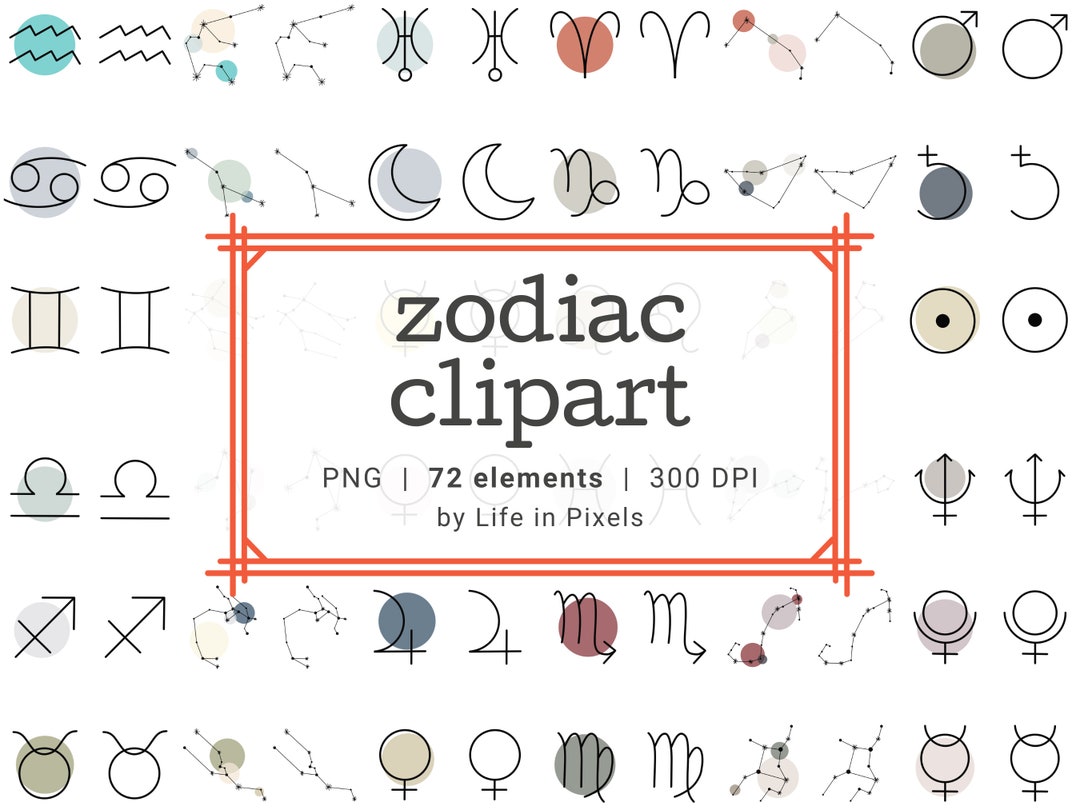 72 Zodiac Signs CLIPART Bundle - PNG, Instant Download, Horoscopes ...