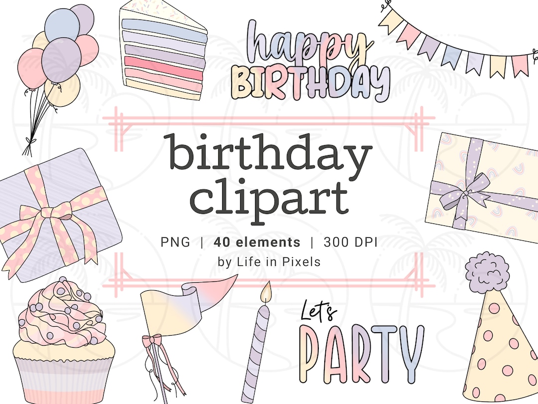 Pastel Birthday Clipart - Happy Birthday, Instant Download, PNG ...