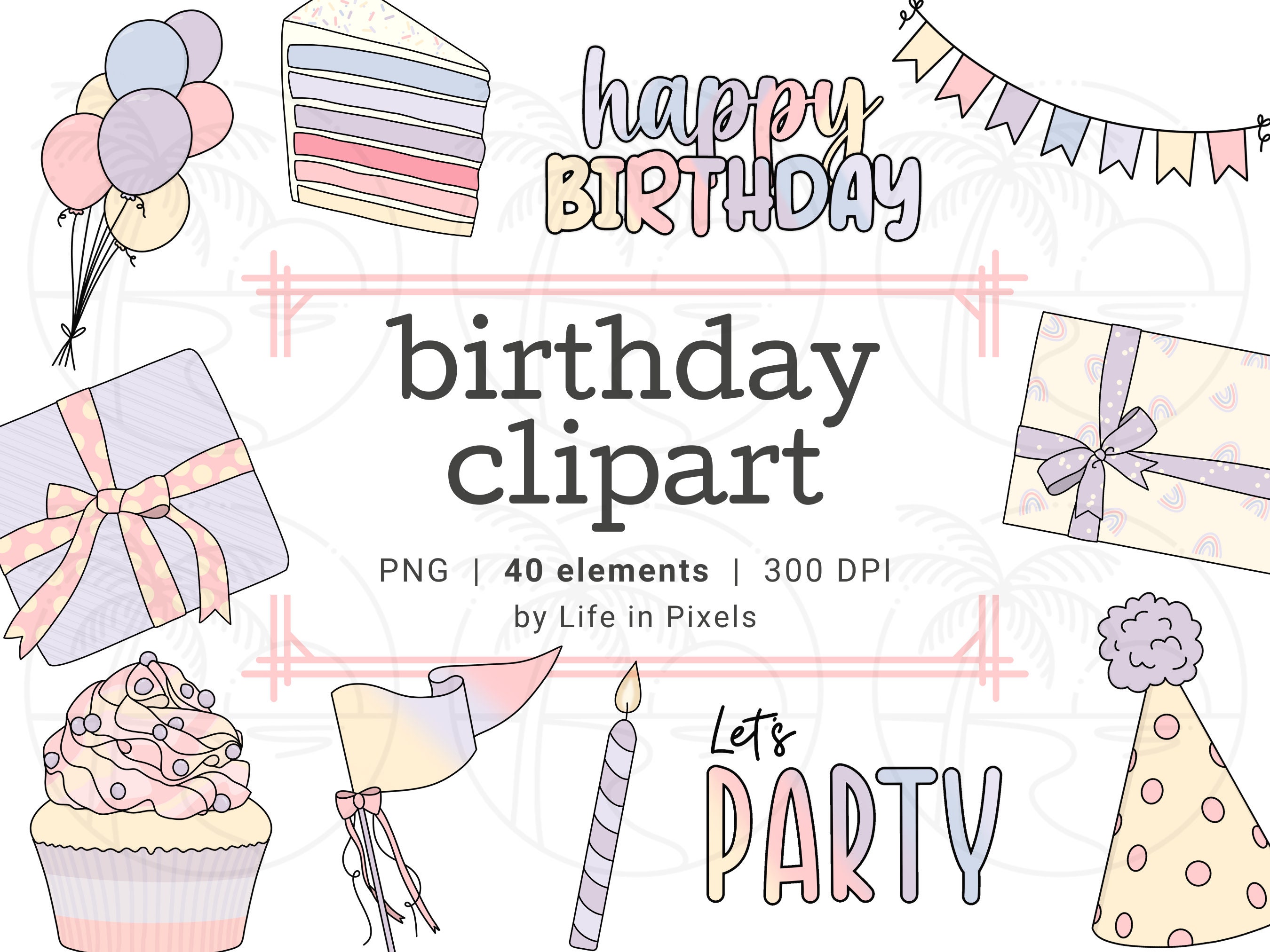 Pastel Birthday Clipart Happy Birthday, Instant Download, PNG, Planner ...