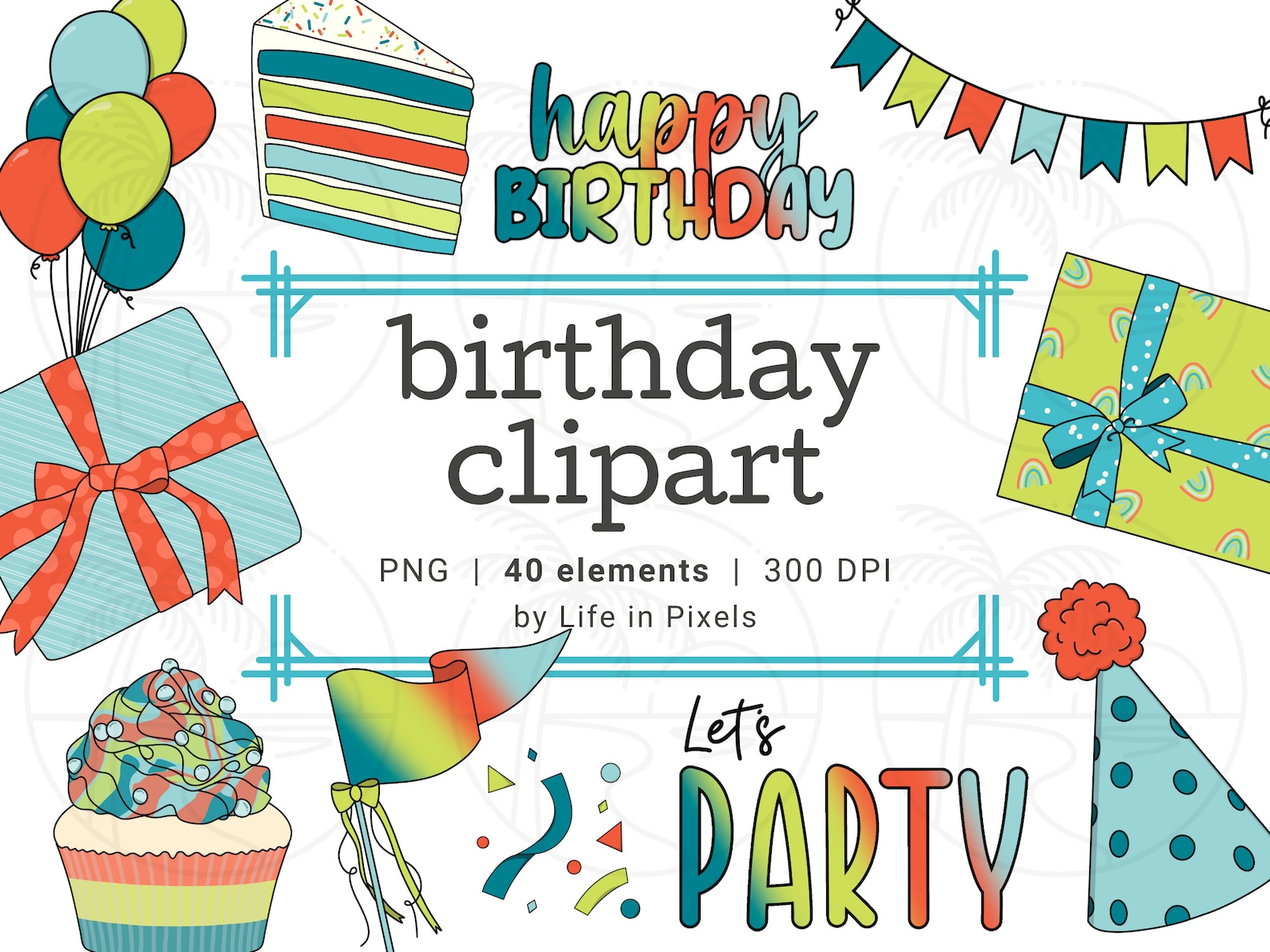 Colorful Birthday Clipart - Happy Birthday, Instant Download, PNG ...