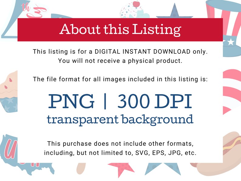 4th of July Clipart - Patriotic America, Instant Download, PNG, Planner ...