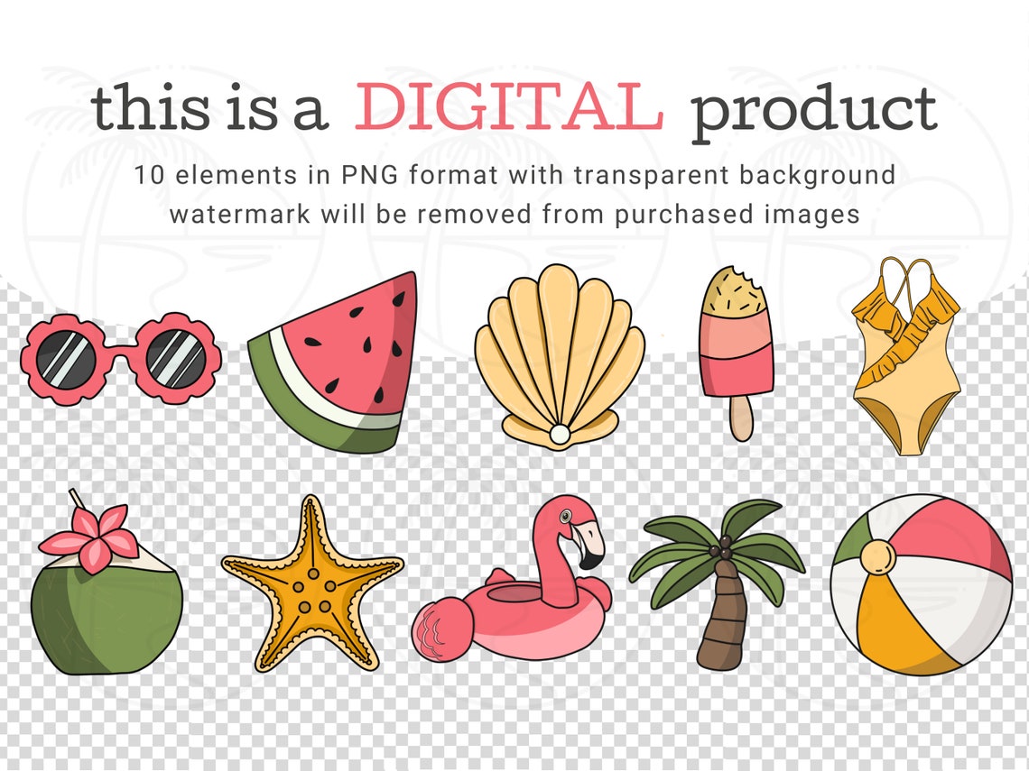 10 Summer Clipart Vacation Clipart, Instant Download, PNG, Planner ...