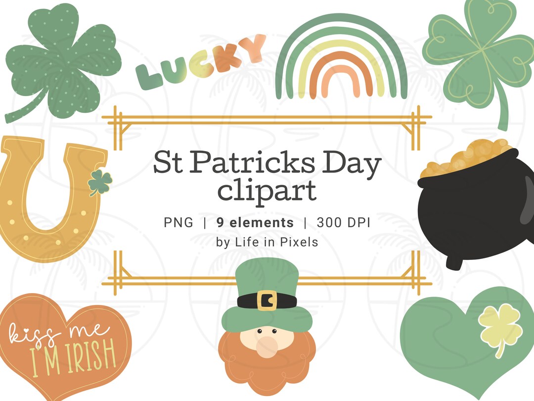 St Patricks Day Clipart – Shamrock, Leprechaun, Horseshoe (PNG, Instant ...