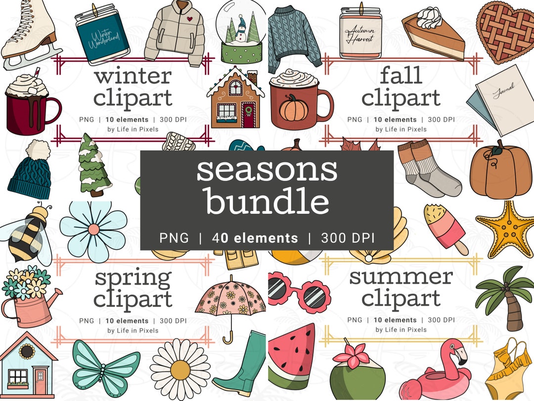 40 Seasonal Clipart Bundle - PNG Set, Instant Download, Planner ...