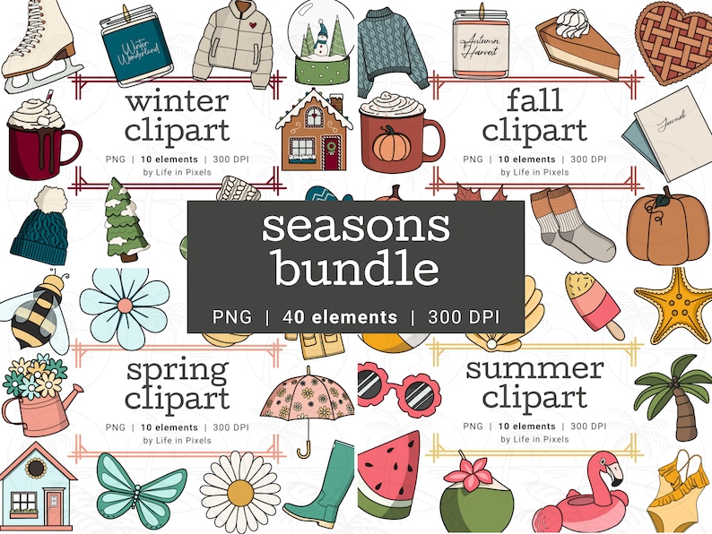 Seasonal Clipart Bundle – PNG Set, Planner Stickers (digital Download ...