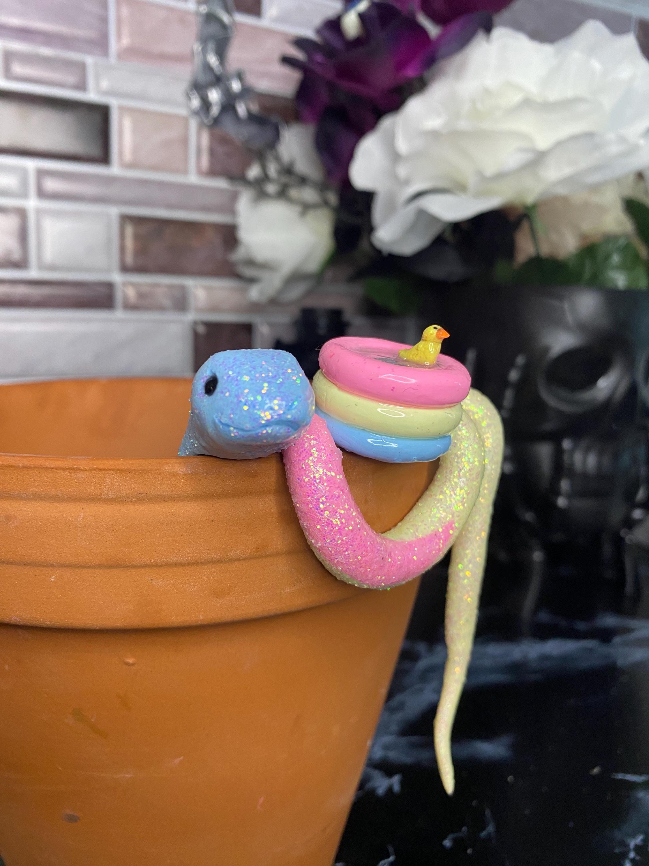 Pool Themed Flower Pot Snake Buddy Hand-crafted Clay Sculpture, Cute ...