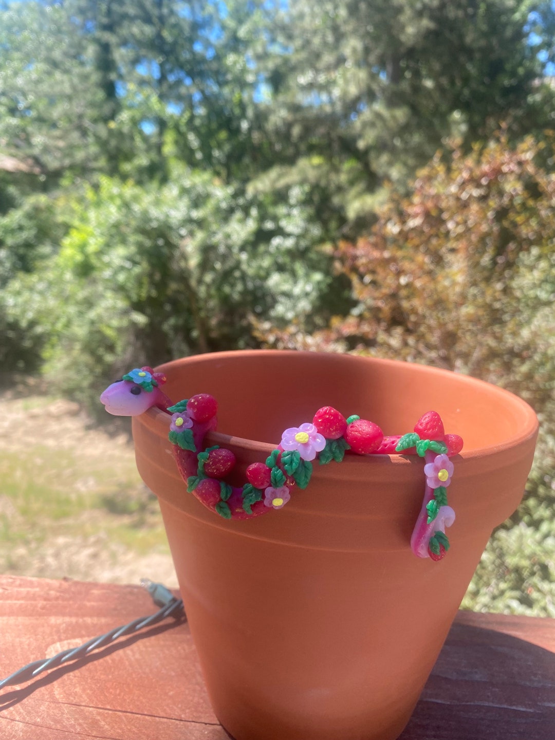 Flower Pot Snake Buddy, Strawberry Snake Hand-crafted Clay Sculpture ...