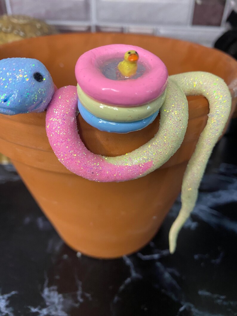 Pool Themed Flower Pot Snake Buddy Hand-crafted Clay Sculpture, Cute ...