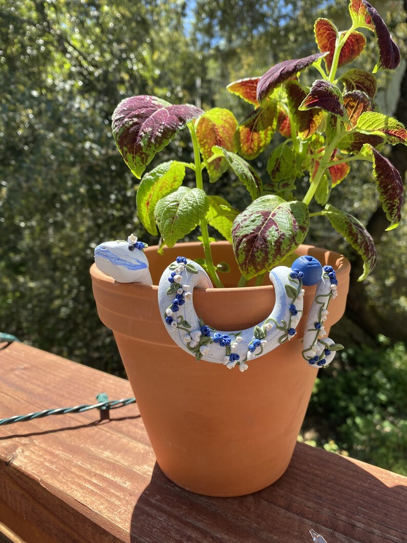 Flower Pot Snake Buddy, Blueberry Hand-crafted Clay Sculpture, Cute ...
