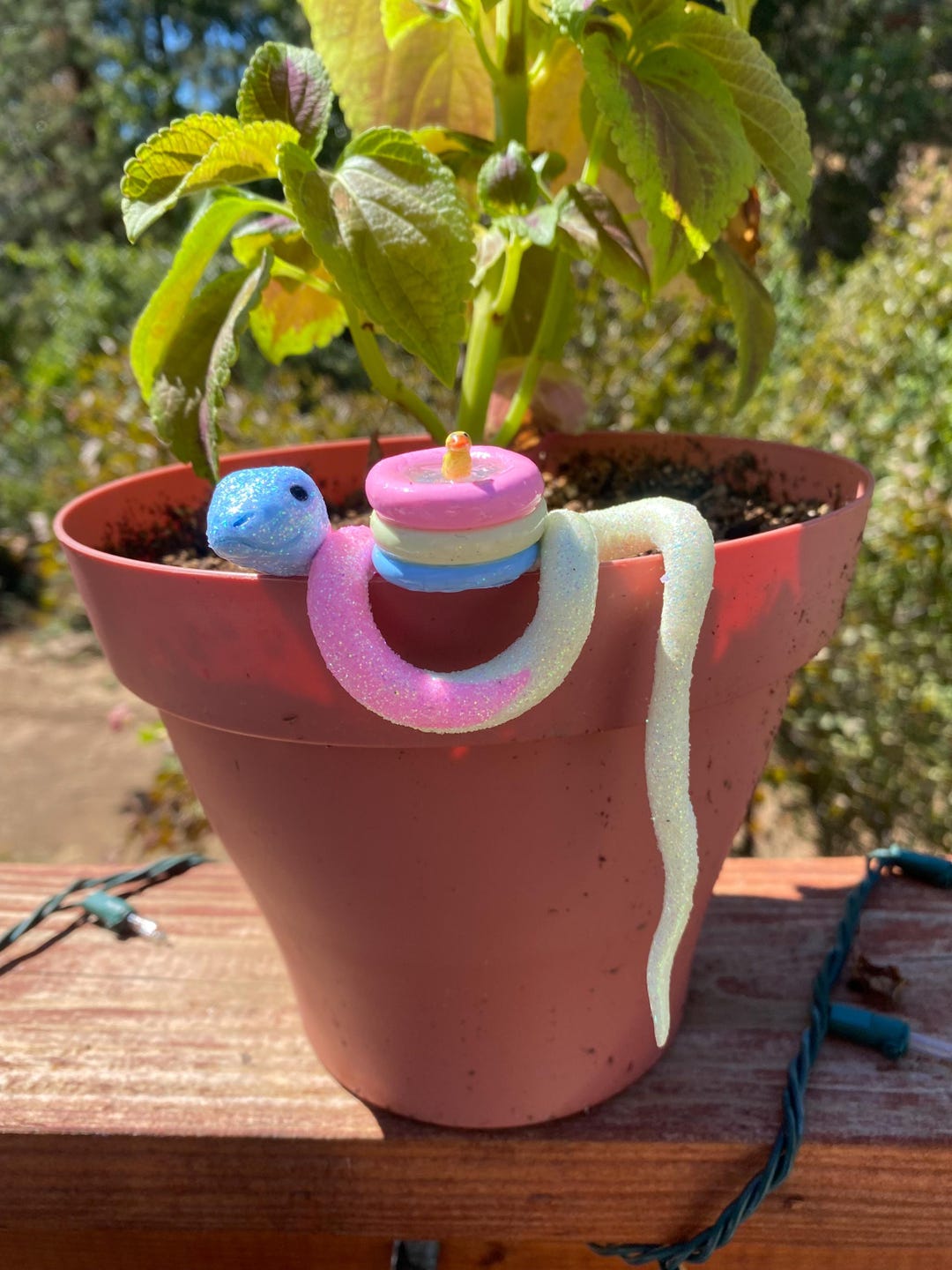 Pool Themed Flower Pot Snake Buddy Hand-crafted Clay Sculpture, Cute ...