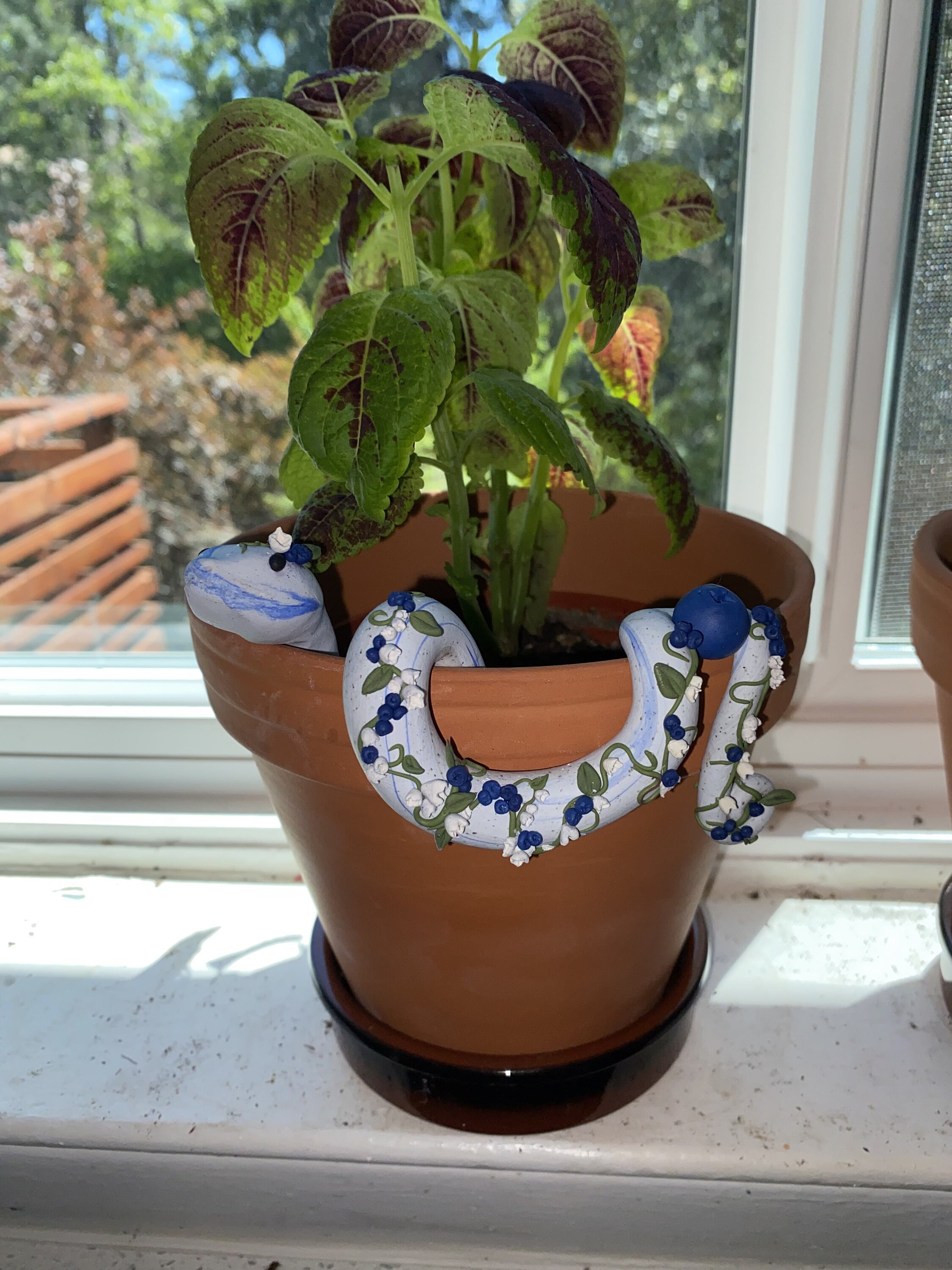 Flower Pot Snake Buddy, Blueberry Hand-crafted Clay Sculpture, Cute ...