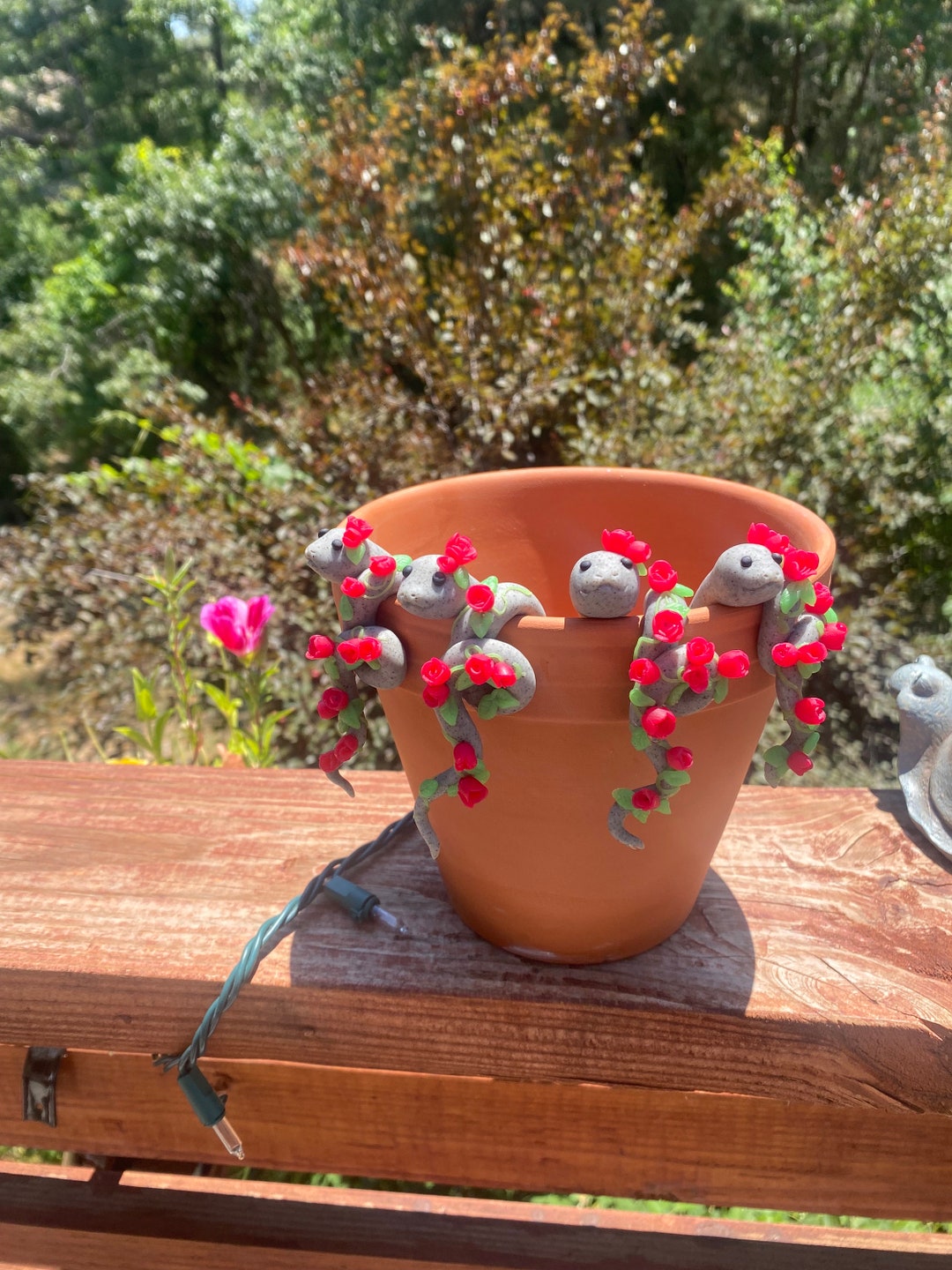 Flower Pot Snake Buddy, Rose Hand-crafted Clay Sculpture, Cute Highly ...