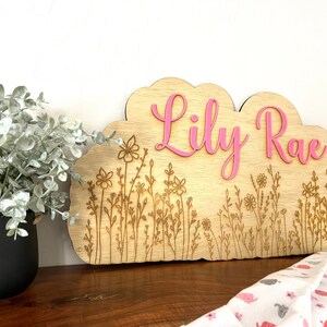 Custom Wildflower Nursery Name Sign, 3D Floral Nursery Wall Decor ...