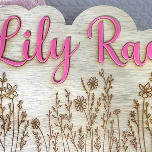 Custom Wildflower Nursery Name Sign, 3D Floral Nursery Wall Decor ...