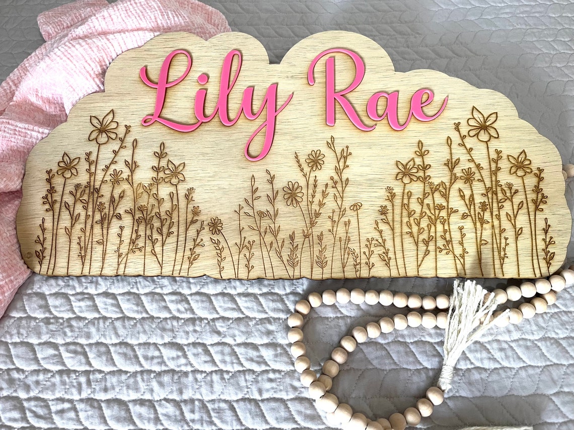 Custom Wildflower Nursery Name Sign, 3D Floral Nursery Wall Decor ...