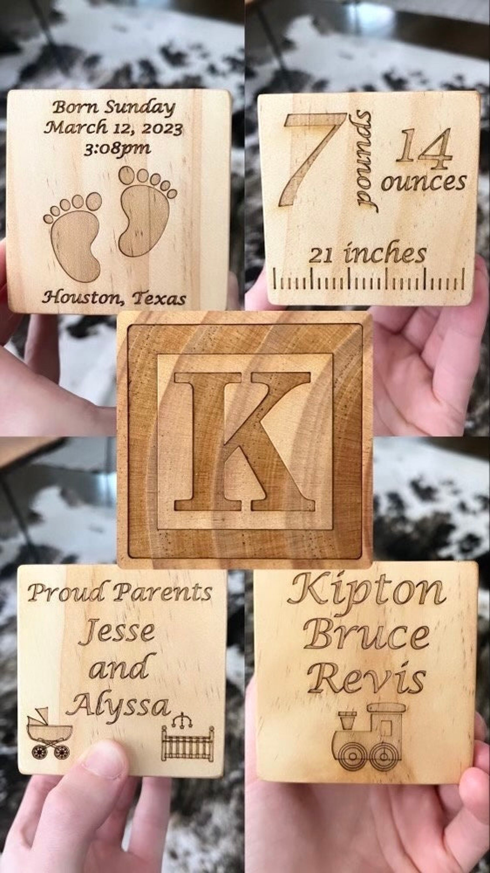 Personalized Engraved Wooden Baby Stat Block, Newborn Keepsake Birth ...