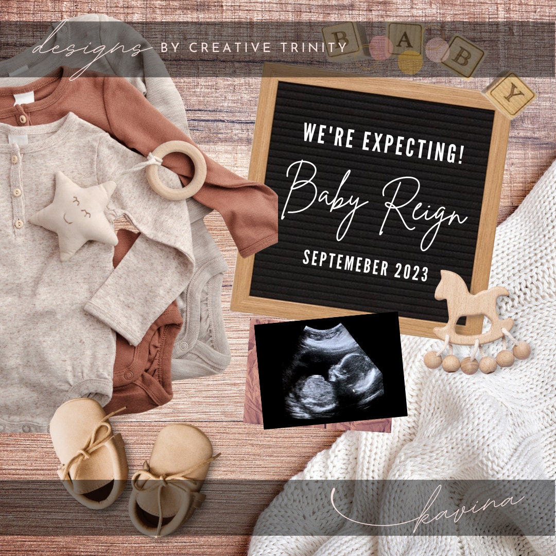 Editable Beige Baby Pregnancy Announcement for Social Media, Beige ...