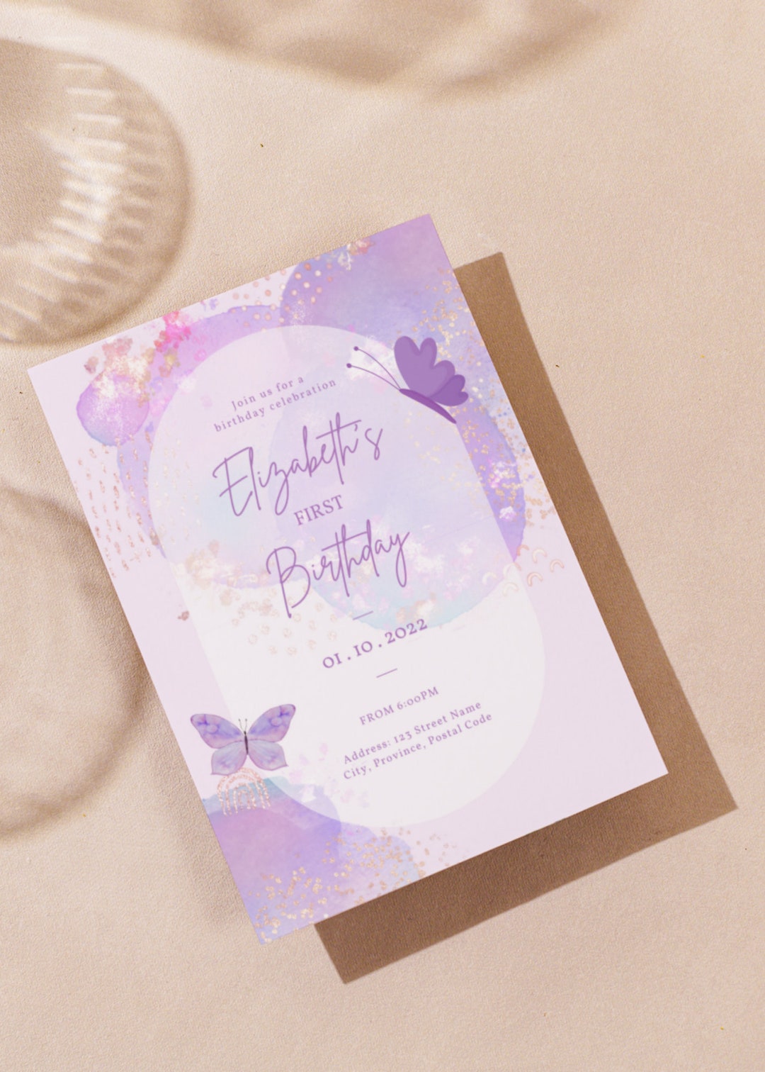 Purple Butterfly Birthday Invitation - Birthday Invite - Etsy