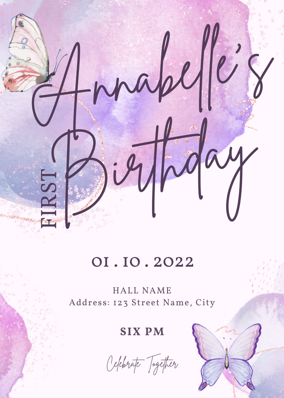 Purple Butterfly Birthday Invitation - Birthday Invite - Etsy