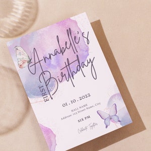 Purple Butterfly Birthday Invitation - Birthday Invite - Etsy