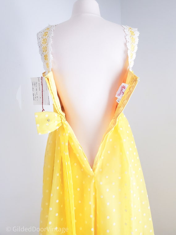 60s Vintage NOS Maize Yellow Polka Dot Maxi Dress by … - Gem