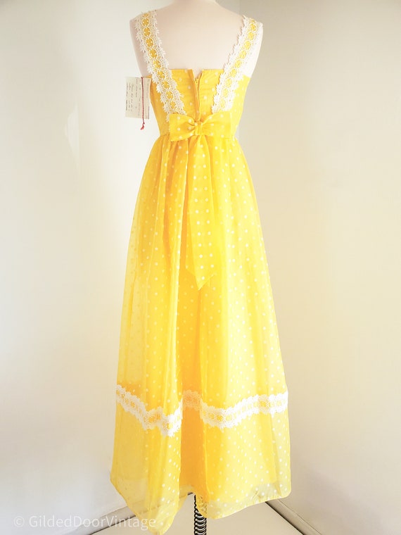 60s Vintage NOS Maize Yellow Polka Dot Maxi Dress by … - Gem