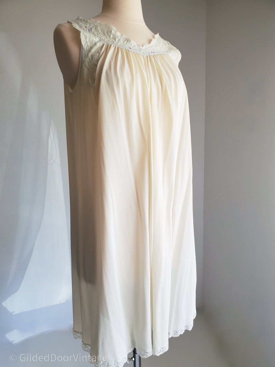 Shadowline Ivory Satin & Baby Blue Lace Babydoll Nighty, Vintage ...