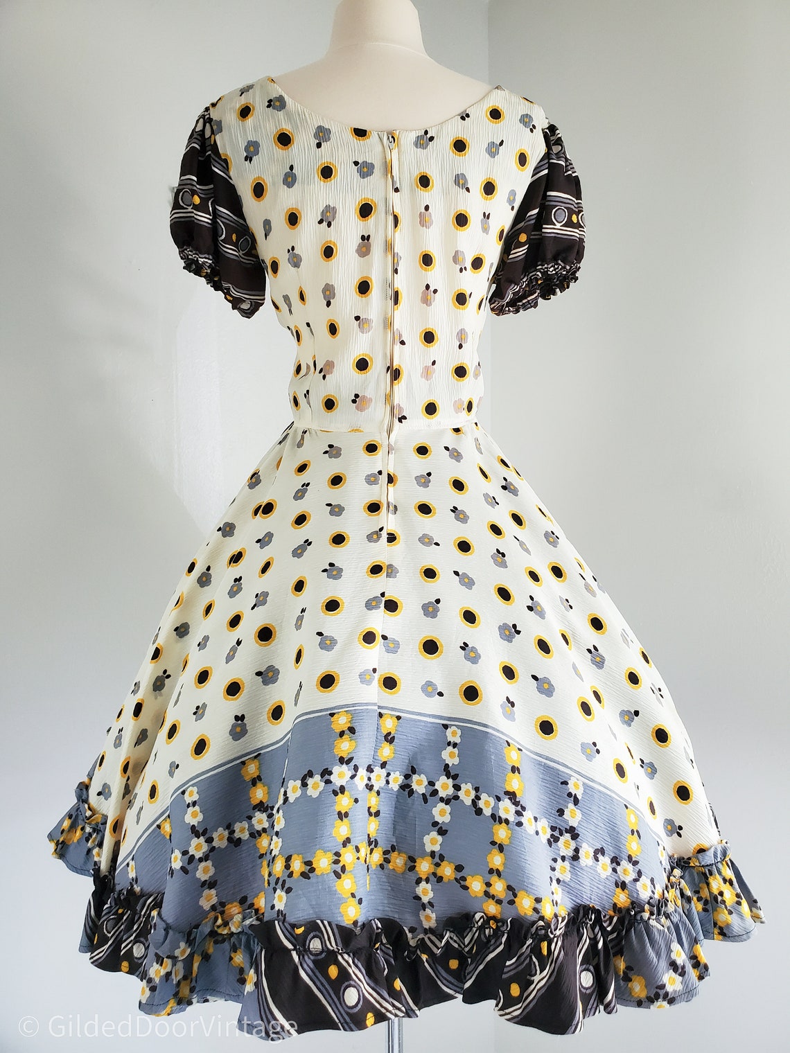 Vintage Square Dancing Dress Polka Dots Blue and Yellow by Western ...