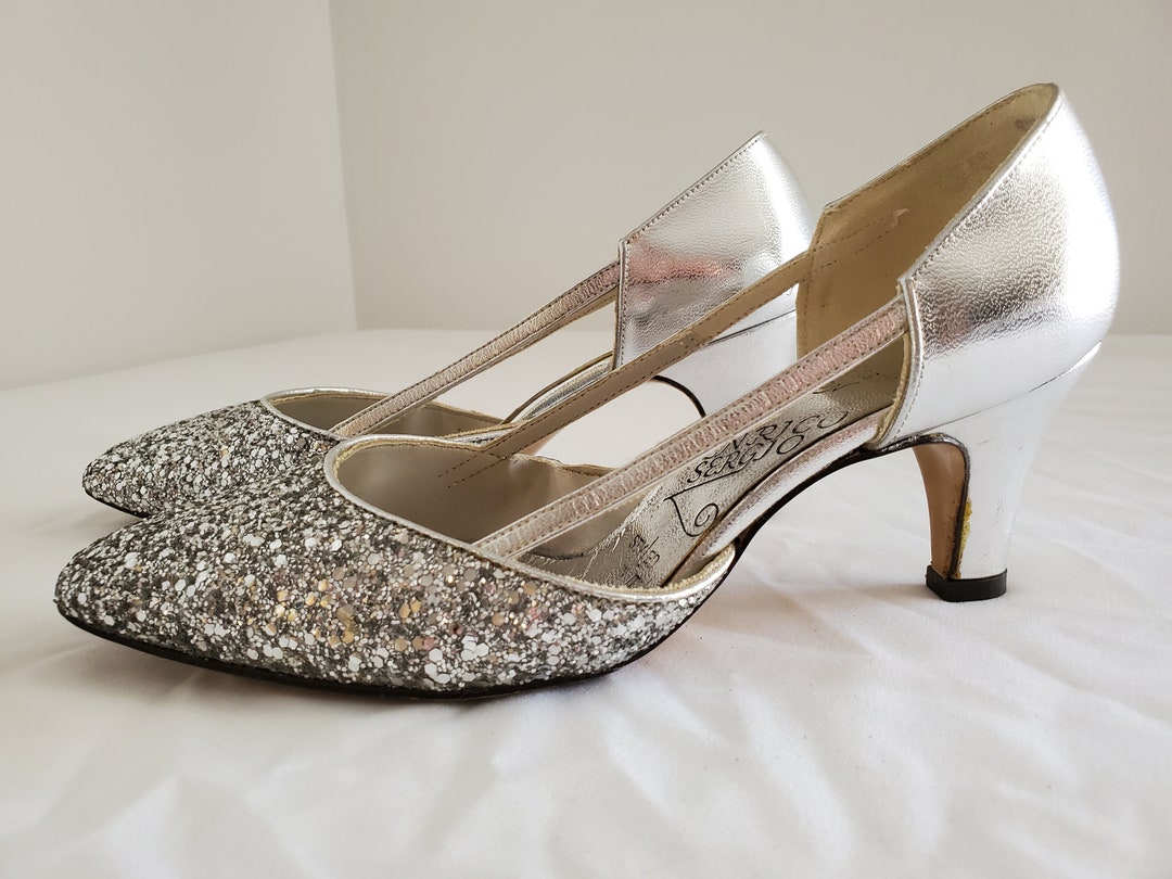 Vintage Silver Ballroom Dress Shoes Enrico Sergio Italy SZ 5 Glitter ...