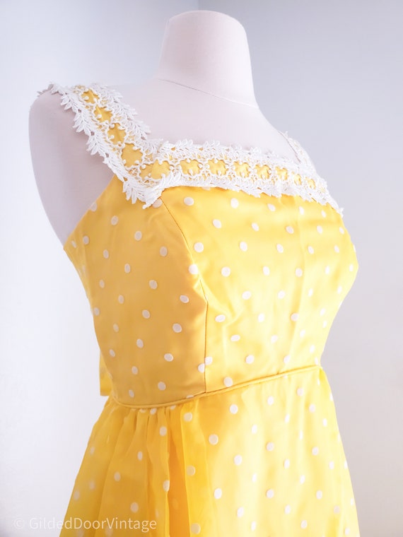 60s Vintage NOS Maize Yellow Polka Dot Maxi Dress by … - Gem