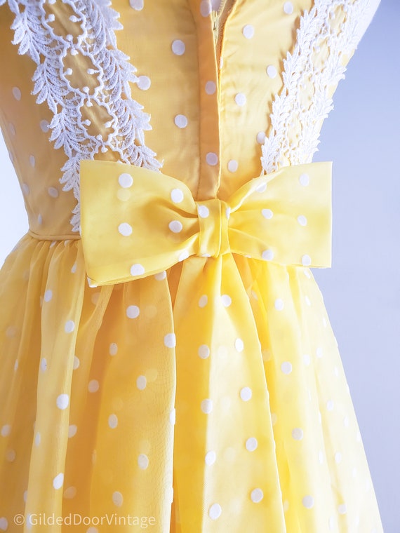 60s Vintage NOS Maize Yellow Polka Dot Maxi Dress by … - Gem
