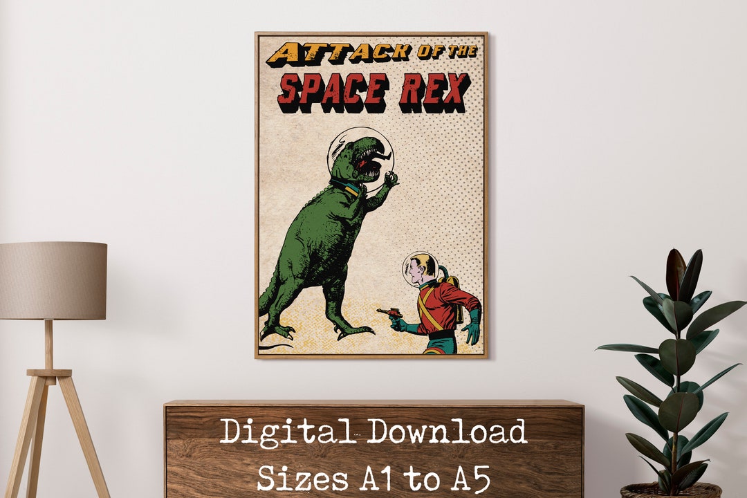 Attack of the Space Rex Poster Dinosaur Poster Vintage Wall Art Wall ...
