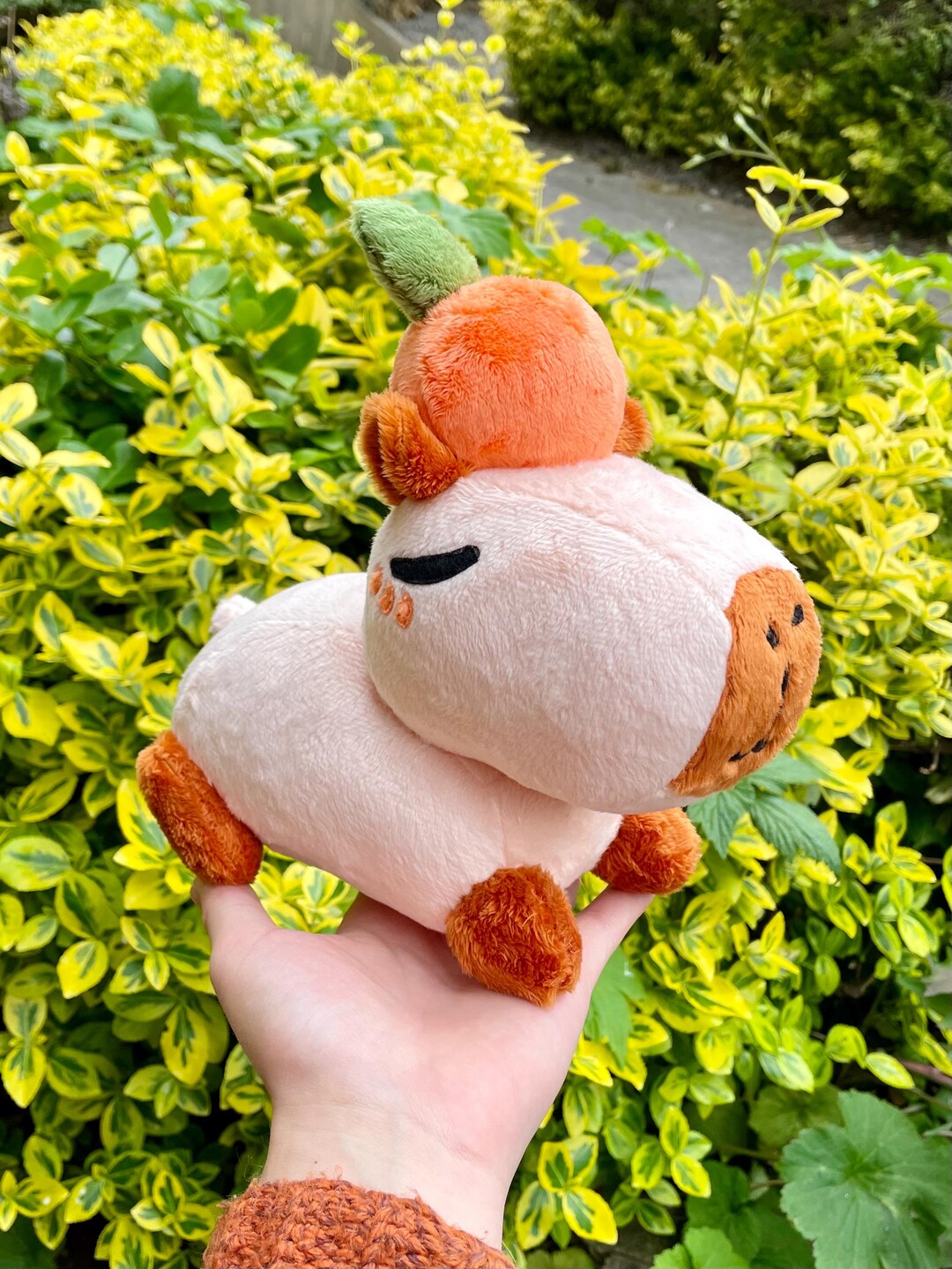 Hand Crafted Plushie - Baby Peach and Deep Rust-accents Capybara With ...