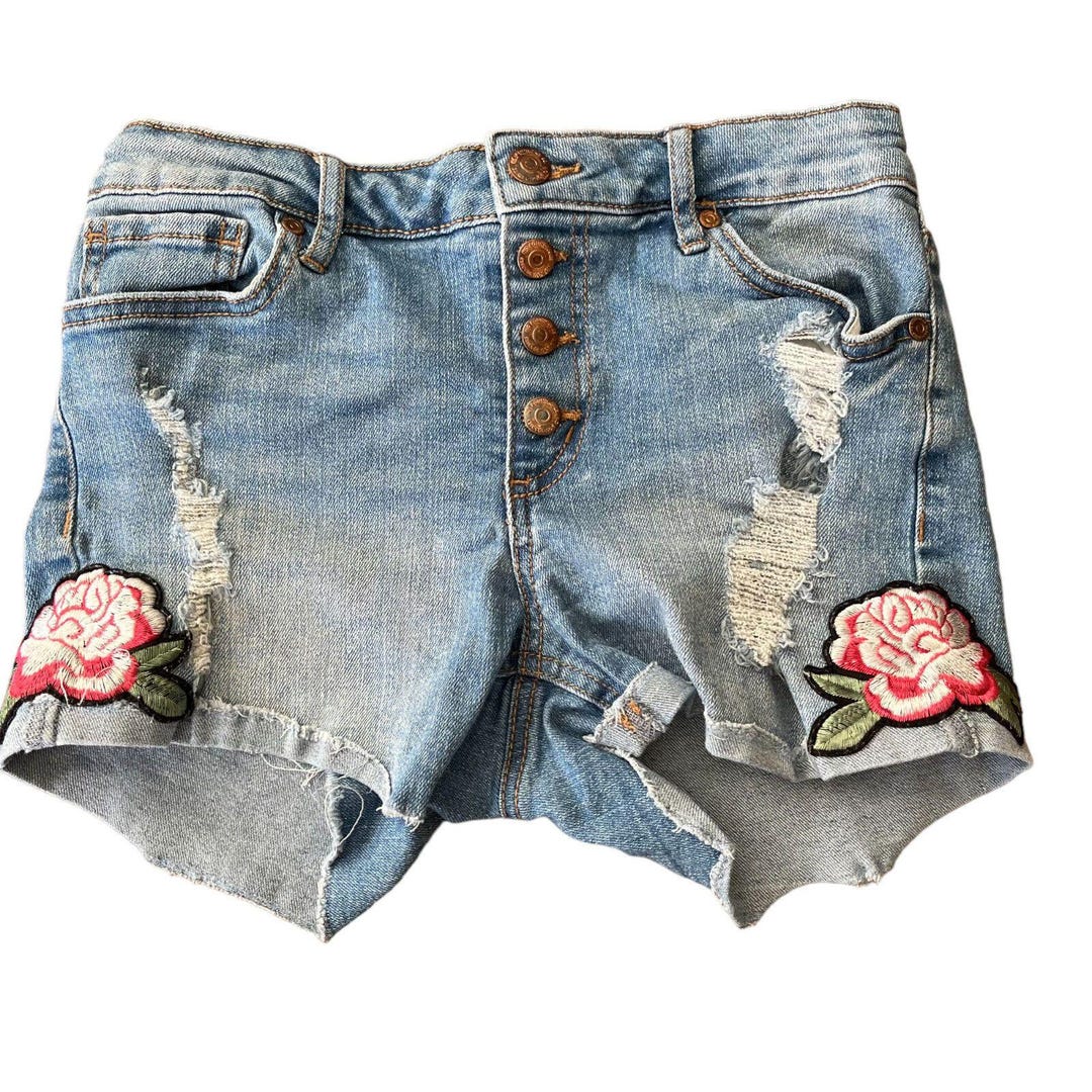 No Boundaries Jean Shorts Junior 1 Low Rise Embroidered Flower ...