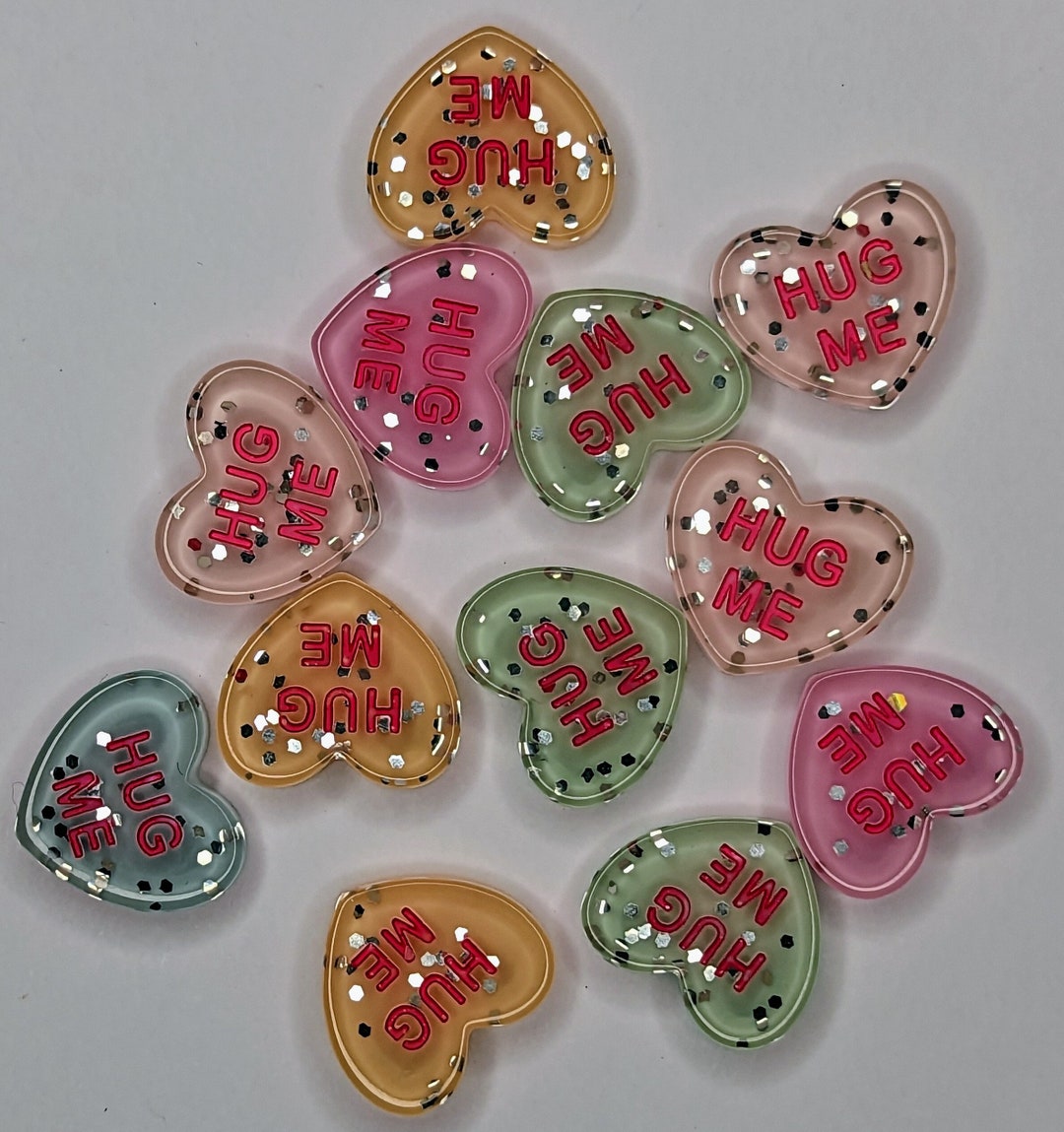 10 Candy Heart Glitter Resin Charms, Valentine's Day Charm, Cabochon ...