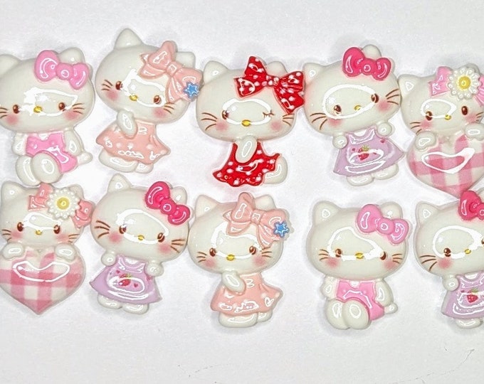 10 Hello Kitty Resin Charms, DIY Charms, Cabochon Charms, Decoden ...