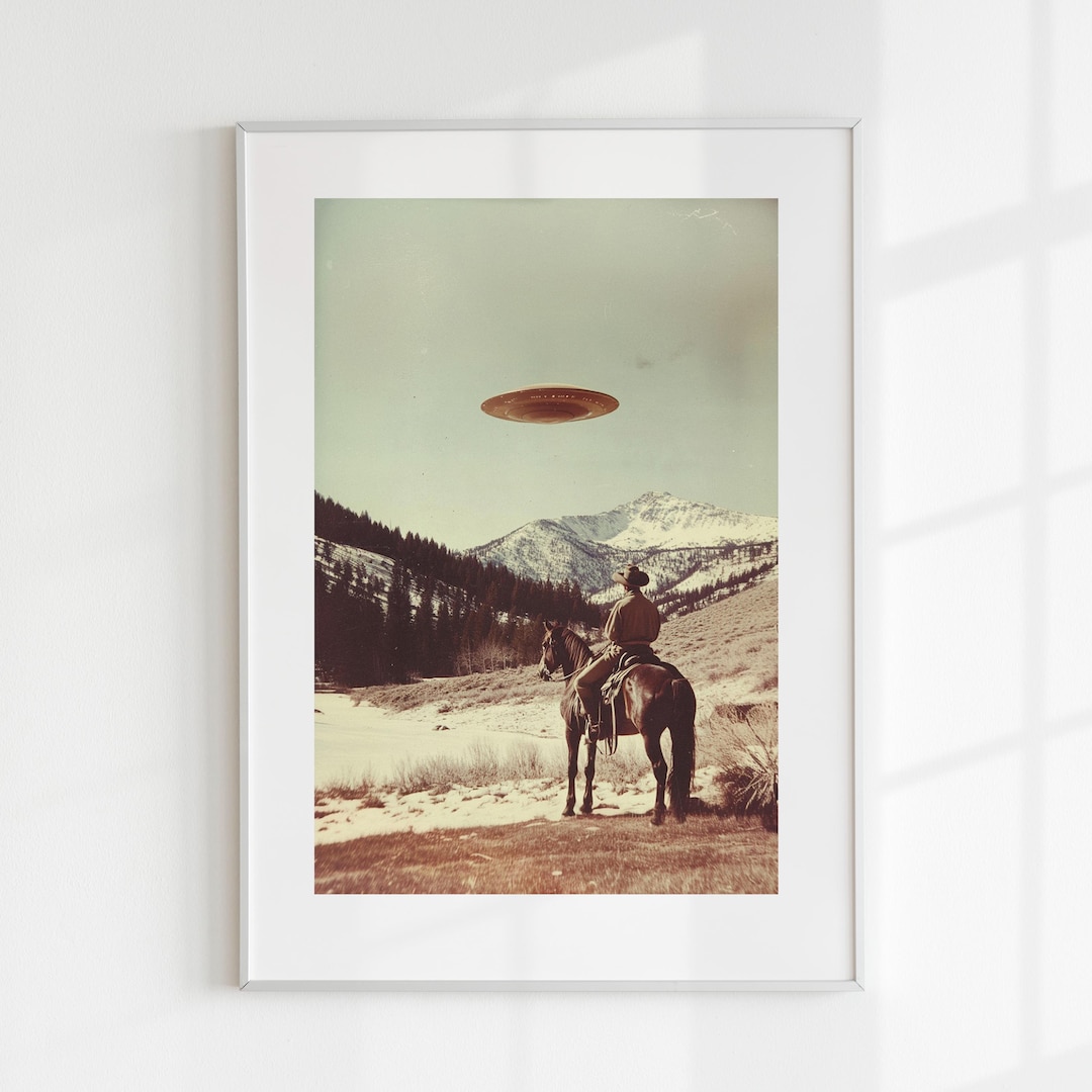 Rancher Looking at a UFO, Cowboy With a UFO, Cowboys and Aliens, Sci-fi ...