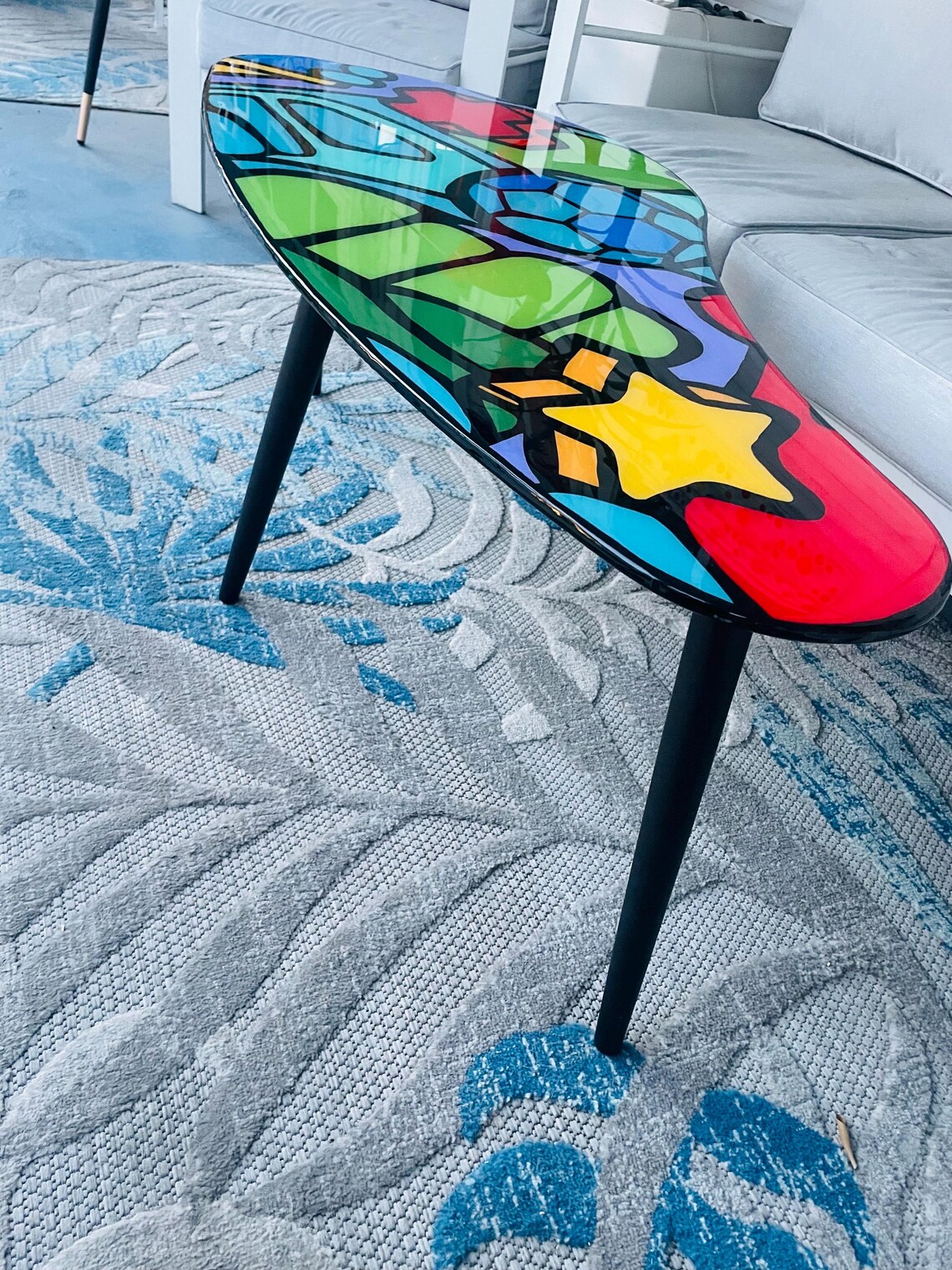 Abstract Resin Coffee Table: Hand-painted Urban Art, Black Legs - Etsy