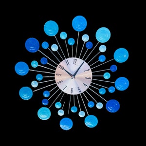 Wall Clock-mid Century Modern Brilliant Blues 17in X 2in X 17in Metal W ...