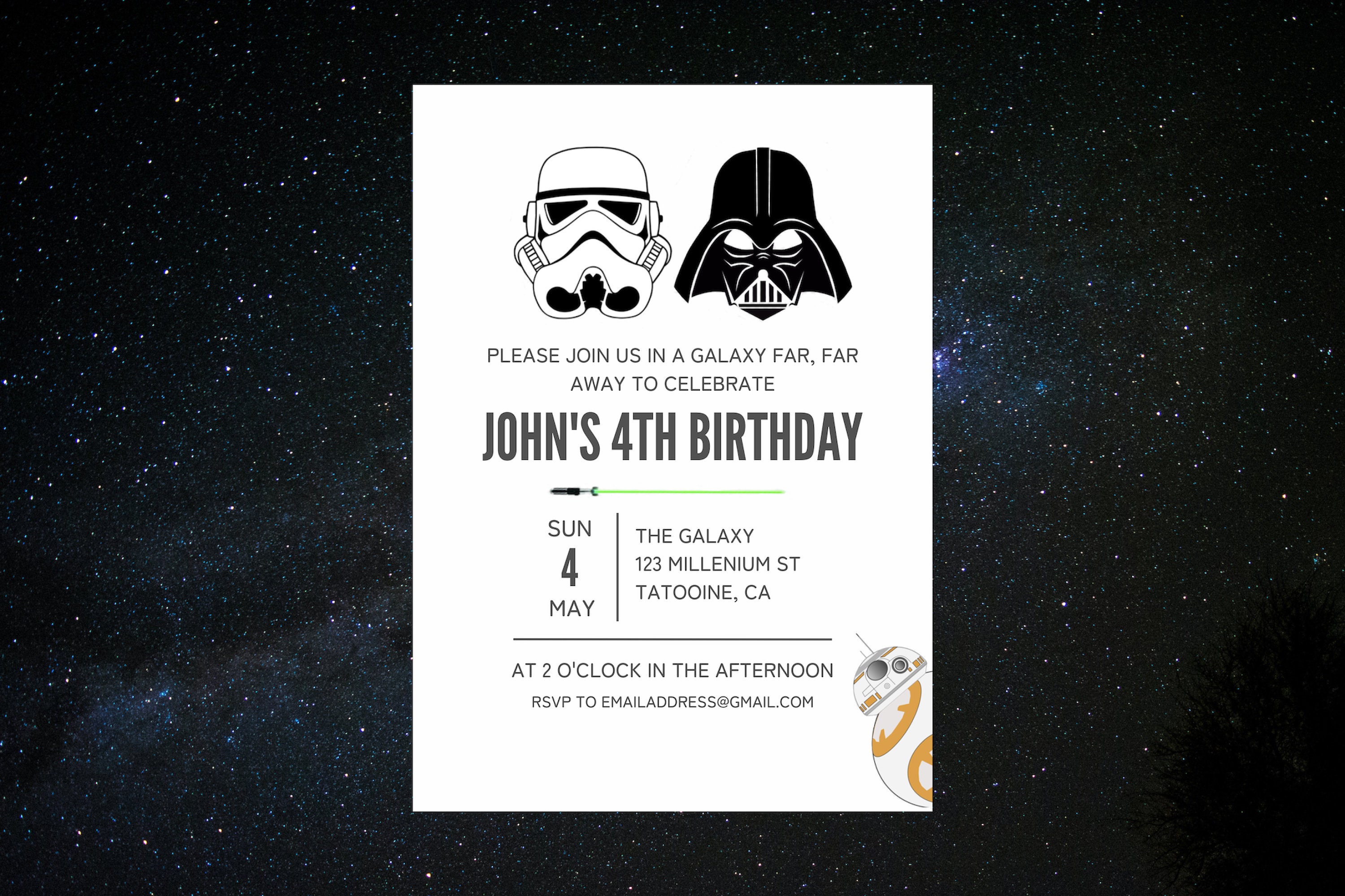 Invitación de cumpleaños de Star Wars, invitación de cumpleaños para ...
