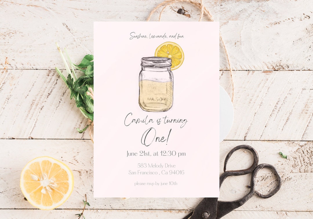 Pink Lemonade Invitation, Kids Birthday Invitation, Summer Theme ...