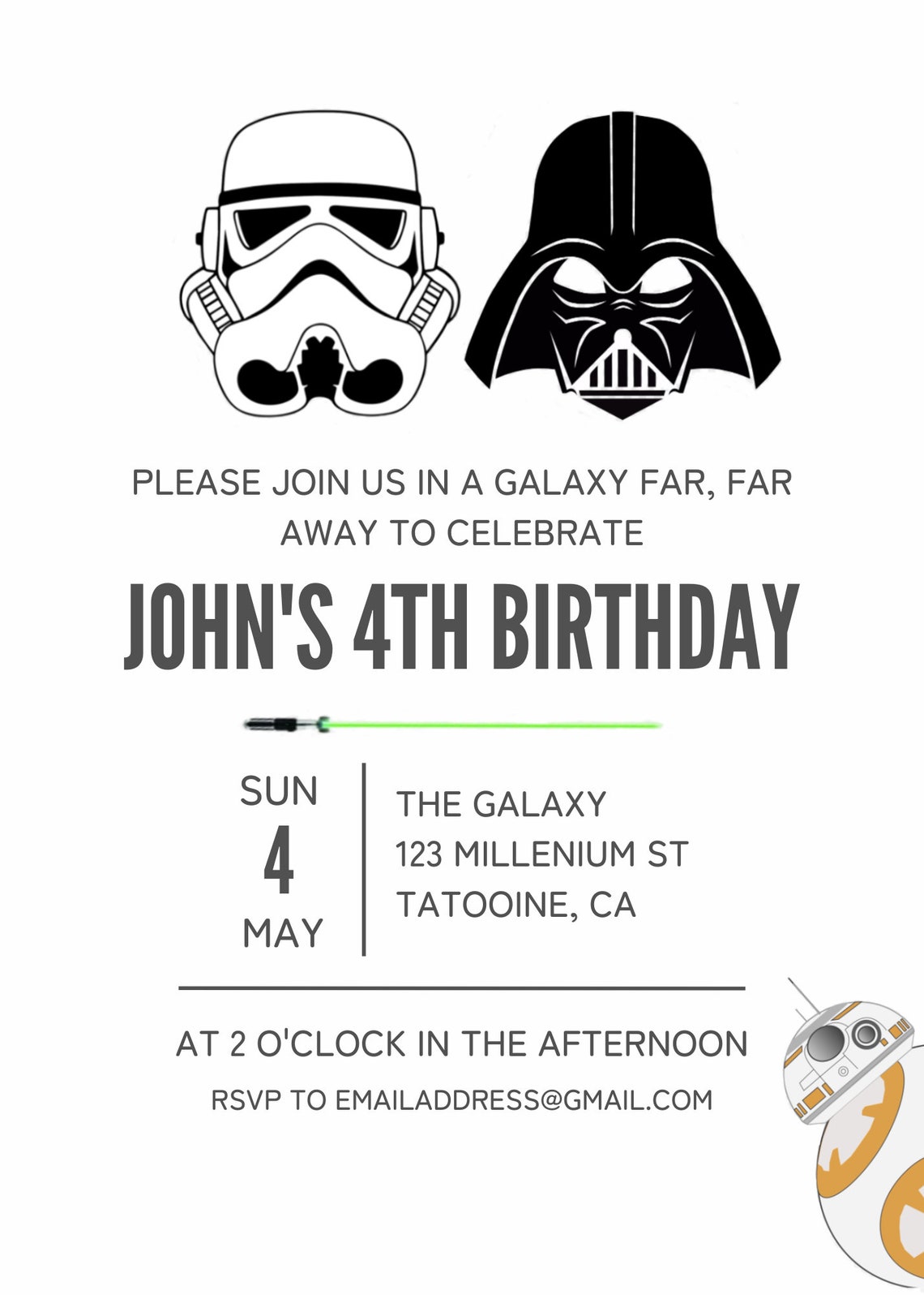 Invitación de cumpleaños de Star Wars, invitación de cumpleaños para ...