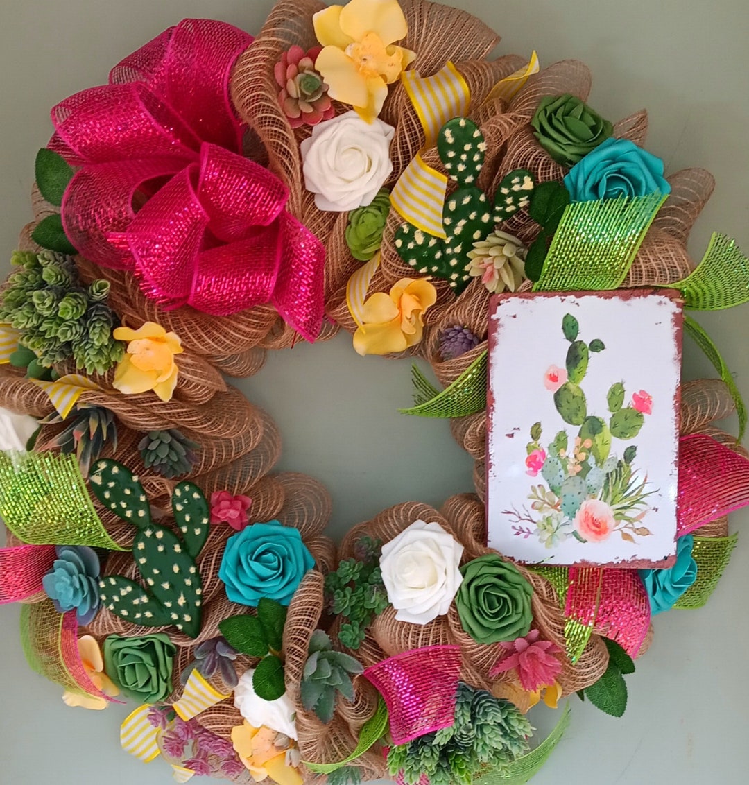 Summer Cactus-succulent Door Wreath. Wreath Hanger Included - Etsy